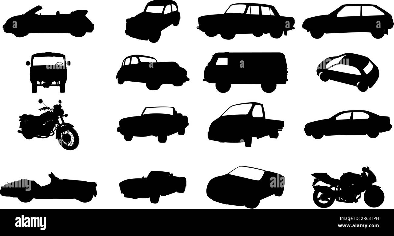 Silhouettes of cars, motorcycles and buses Stock Vector Image & Art - Alamy