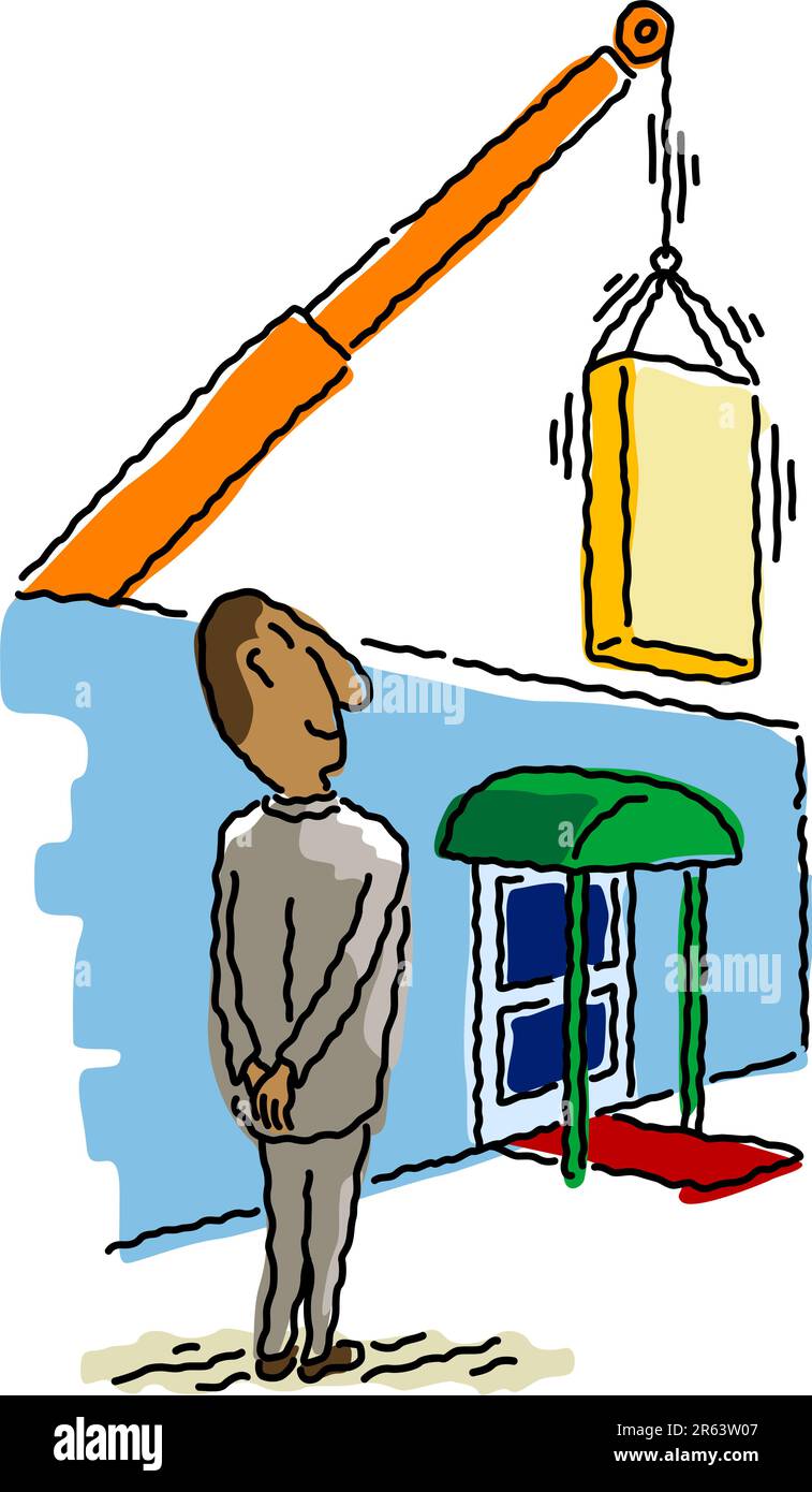 Vector illustration of a happy businessman viewing the installation of ...