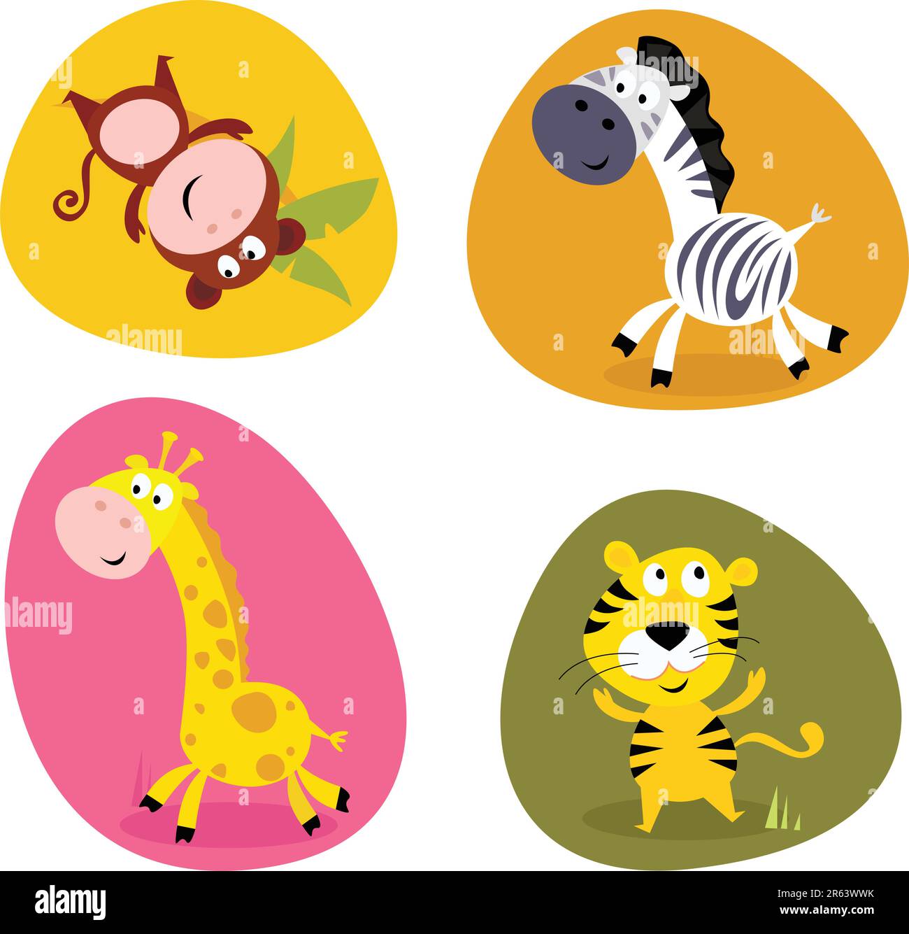 Vector cartoon illustration of monkey, tiger, giraffe and zebra Stock ...