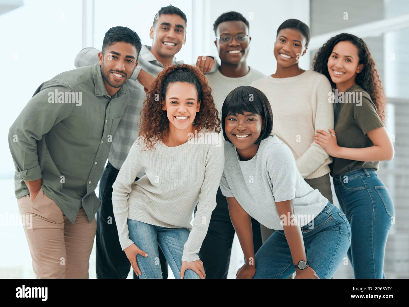 Diversity, portrait with group of students and smiling after class ...
