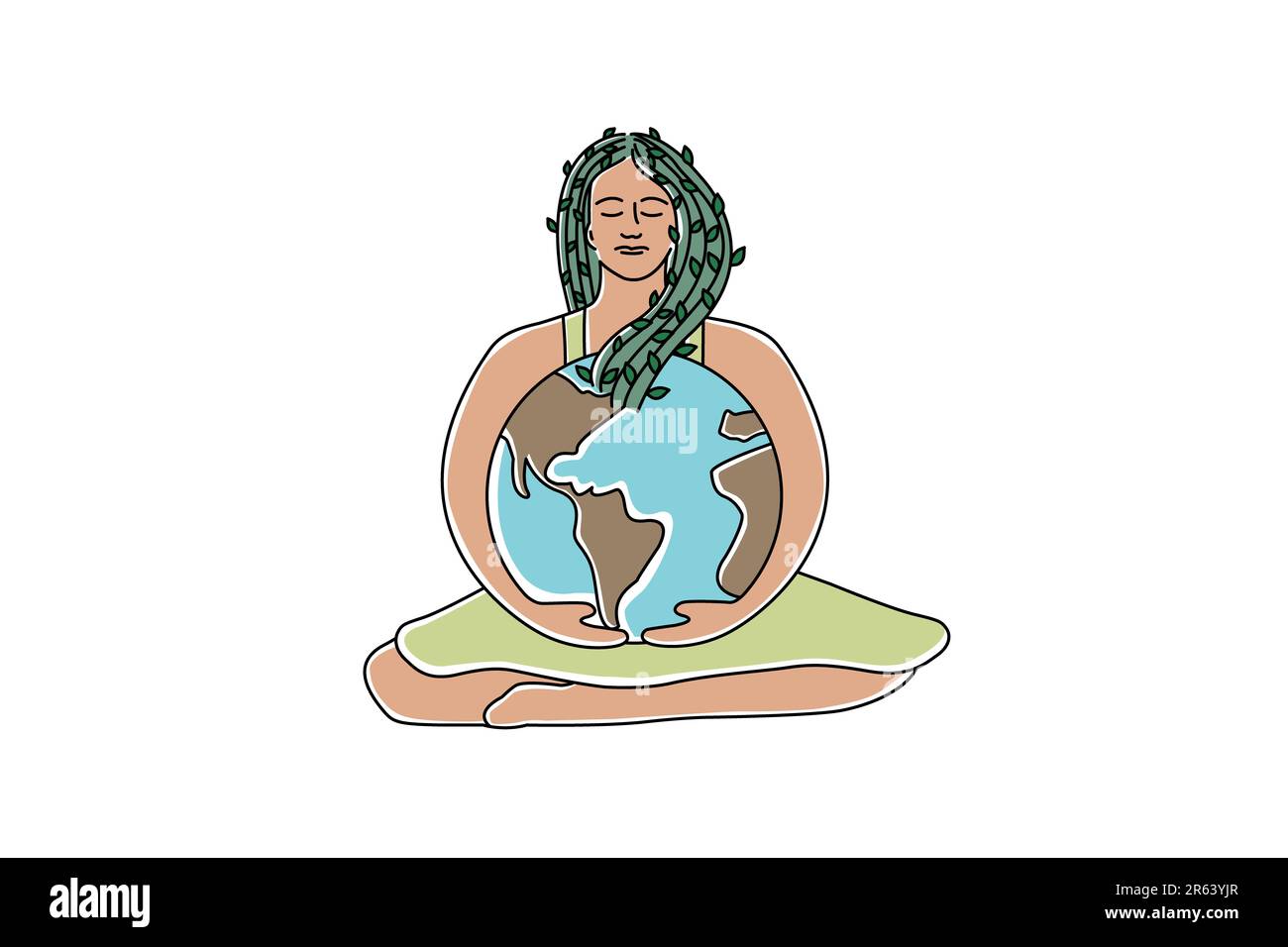 Illustration of Earth Mother represented by a woman in meditation pose ...