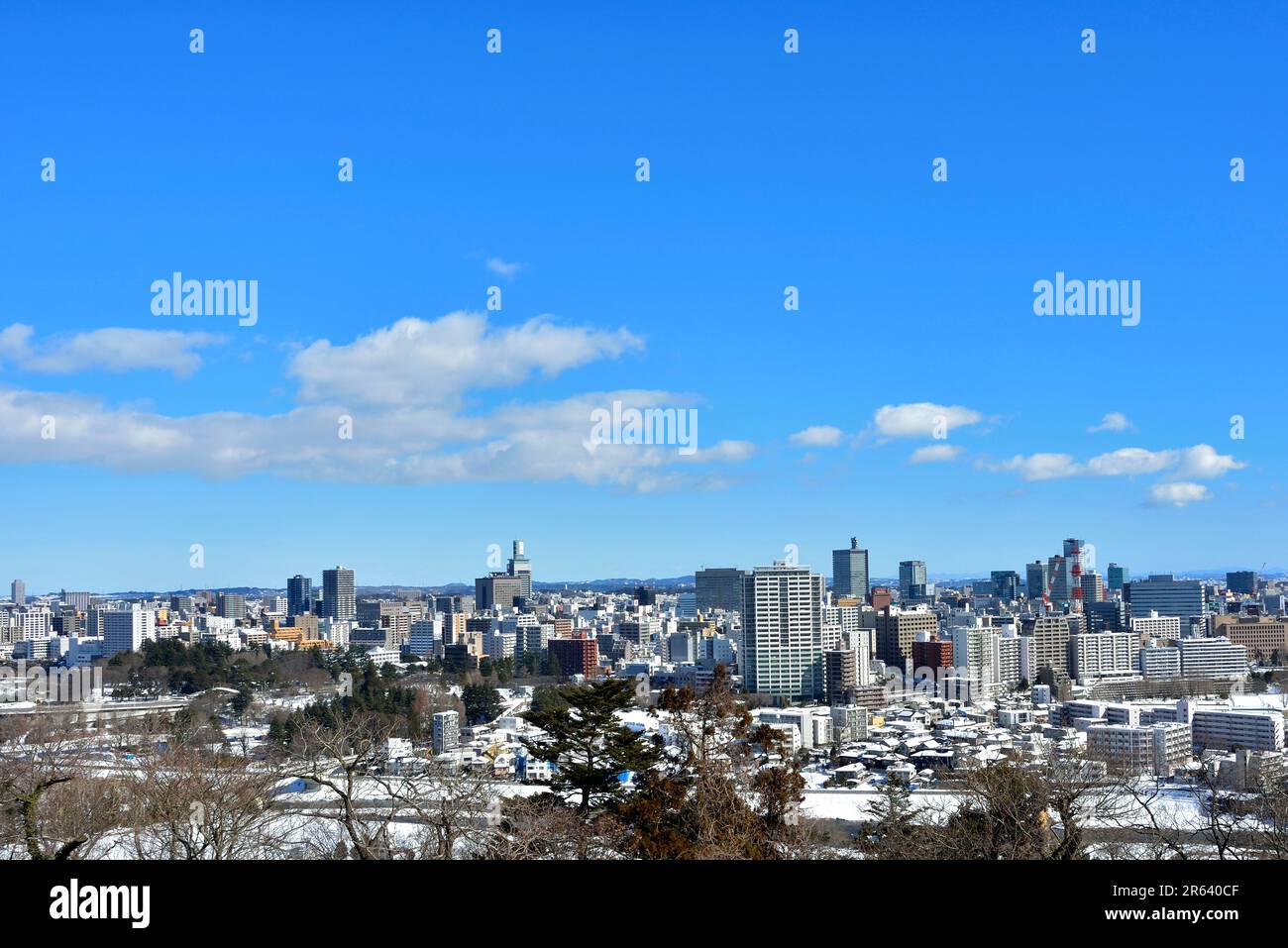 View of Sendai city from Aoba castle ruins in the snow Stock Photo - Alamy