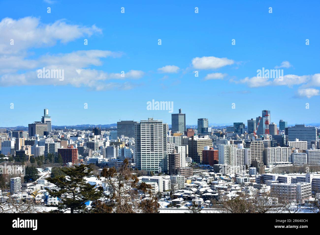 View of Sendai city from Aoba castle ruins in the snow Stock Photo - Alamy