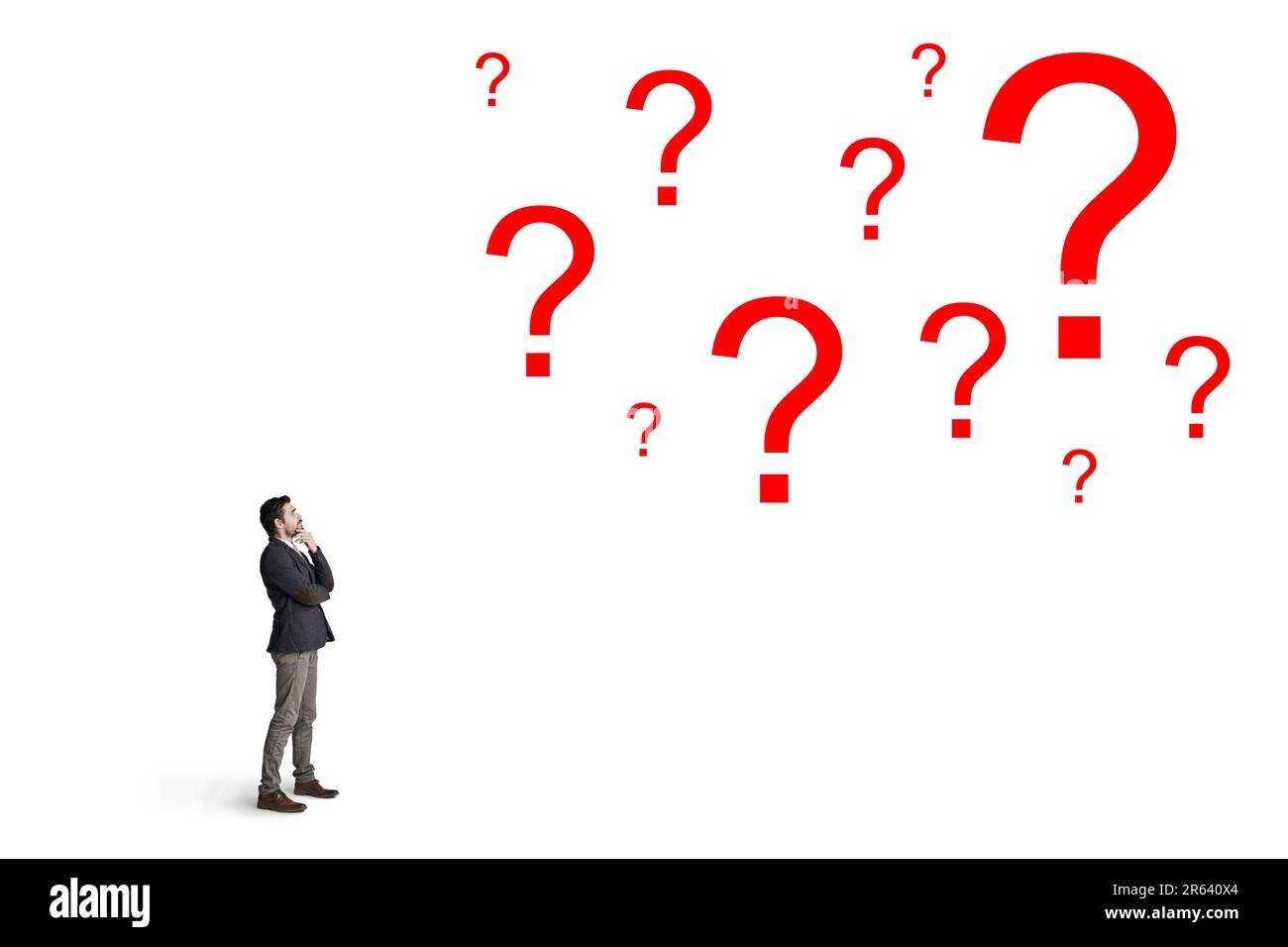 Ask the right questions before you invest. a businessman looking up at ...