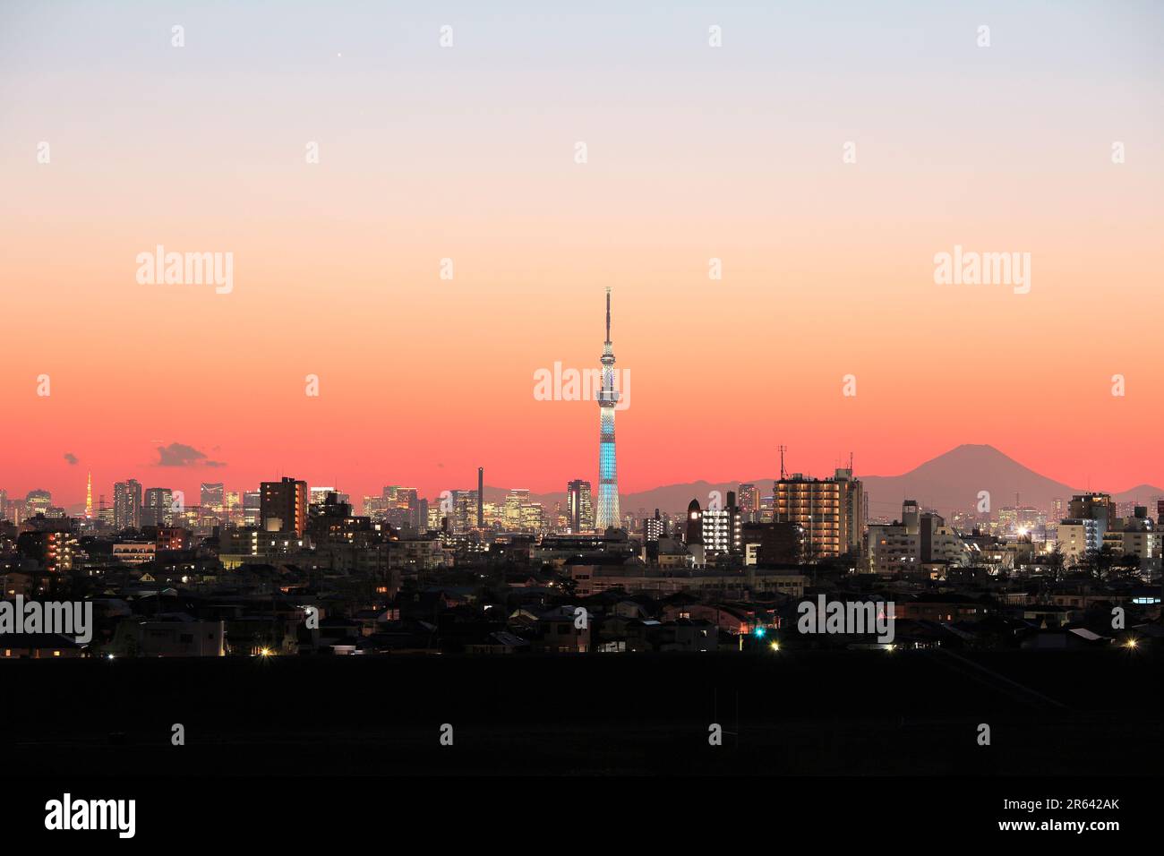 Fuji and Sky Tree at sunset Stock Photo - Alamy