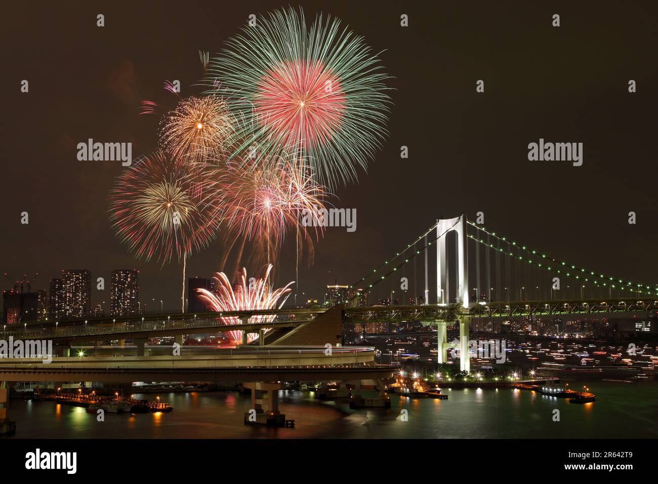 Rainbow Bridge and fireworks Stock Photo - Alamy