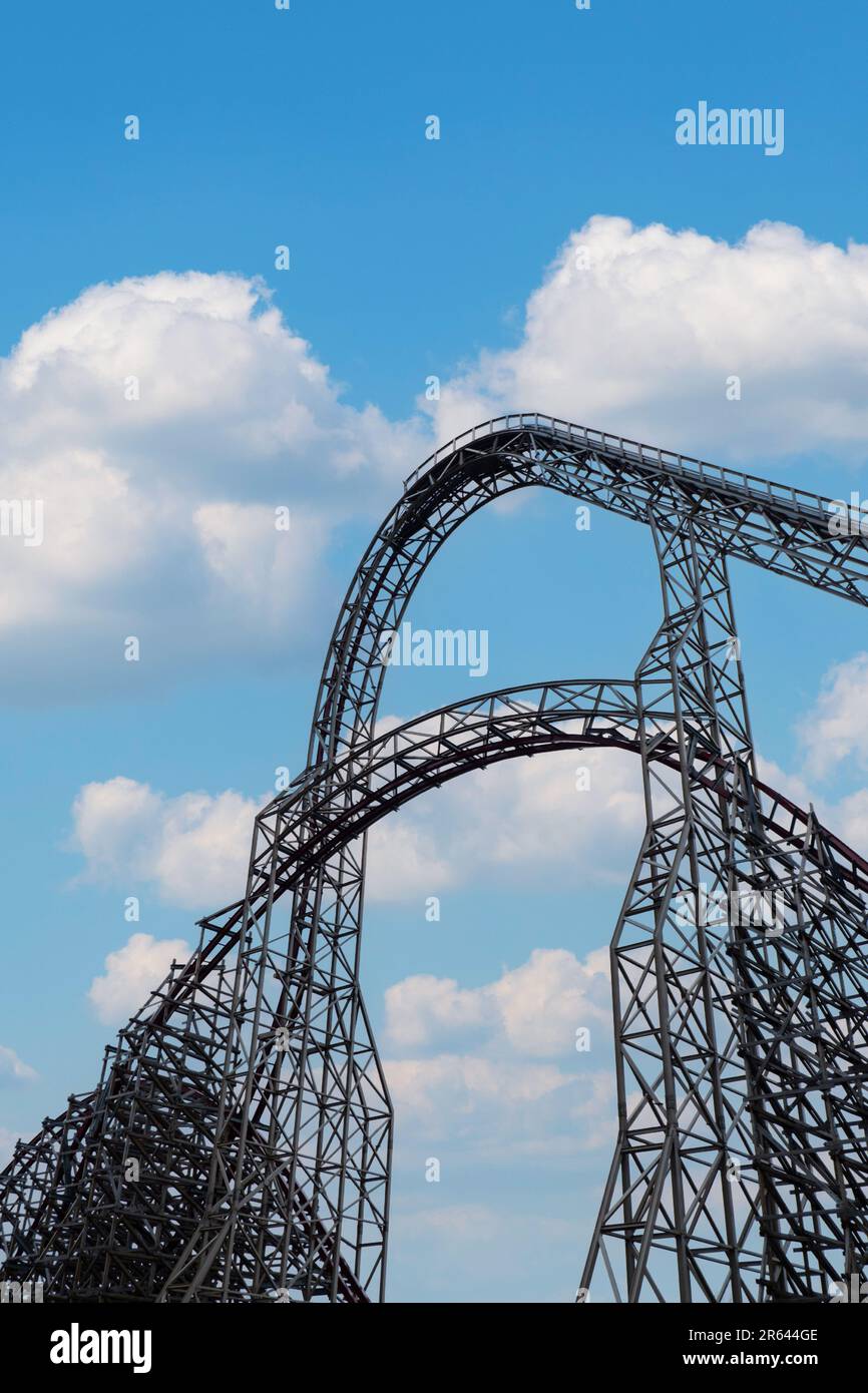 Riding the roller coaster at Energylandia Zator Poland amusement park ...