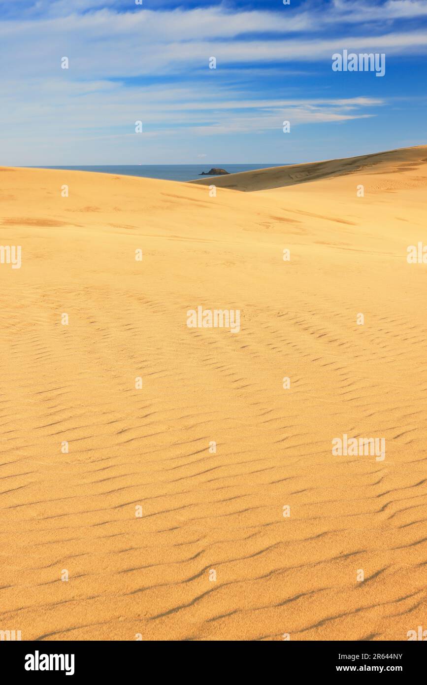 Wind ripples on Tottori dunes in the morning and Ama Island Stock Photo ...