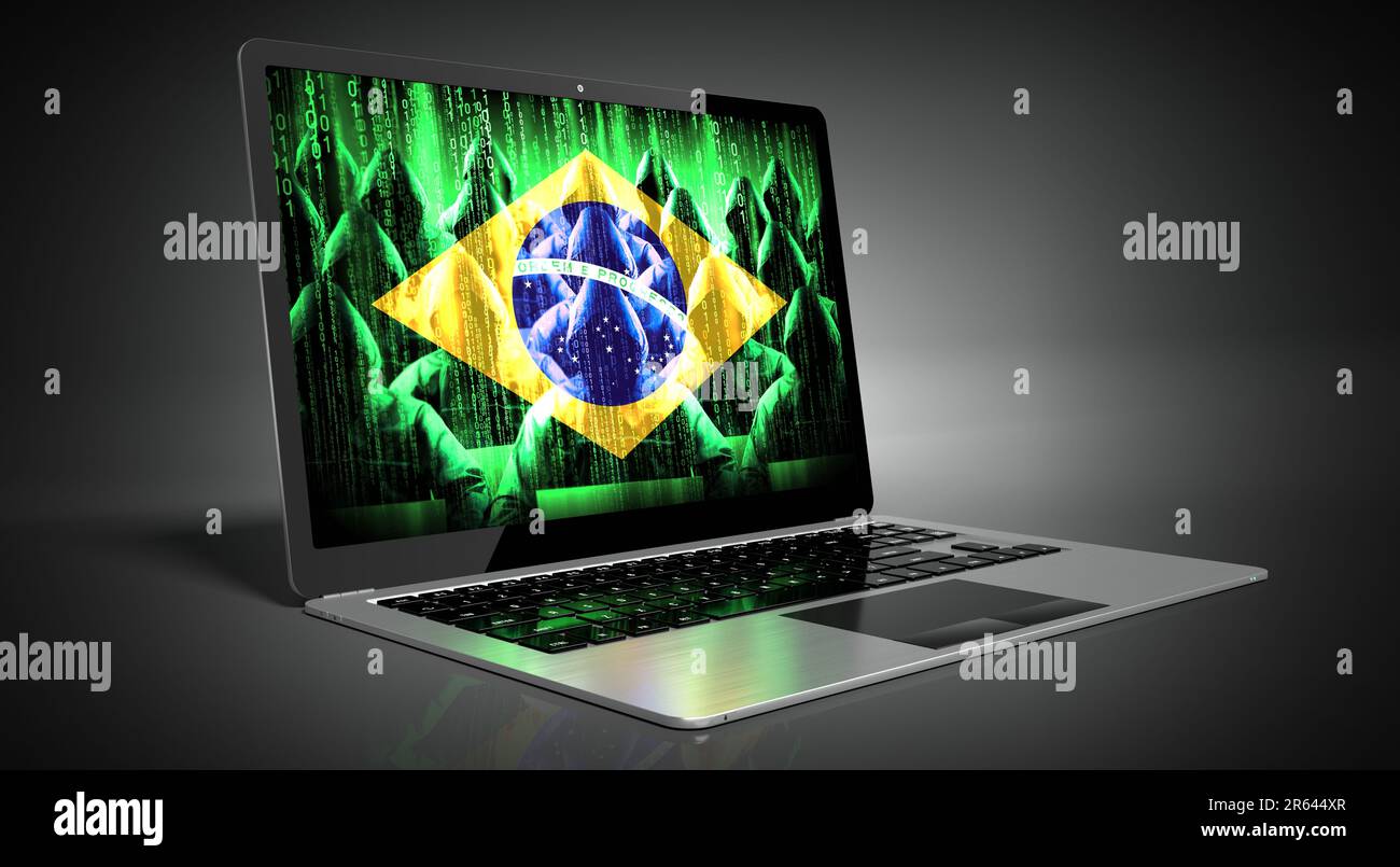 Brazil - country flag and hackers on laptop screen - cyber attack ...
