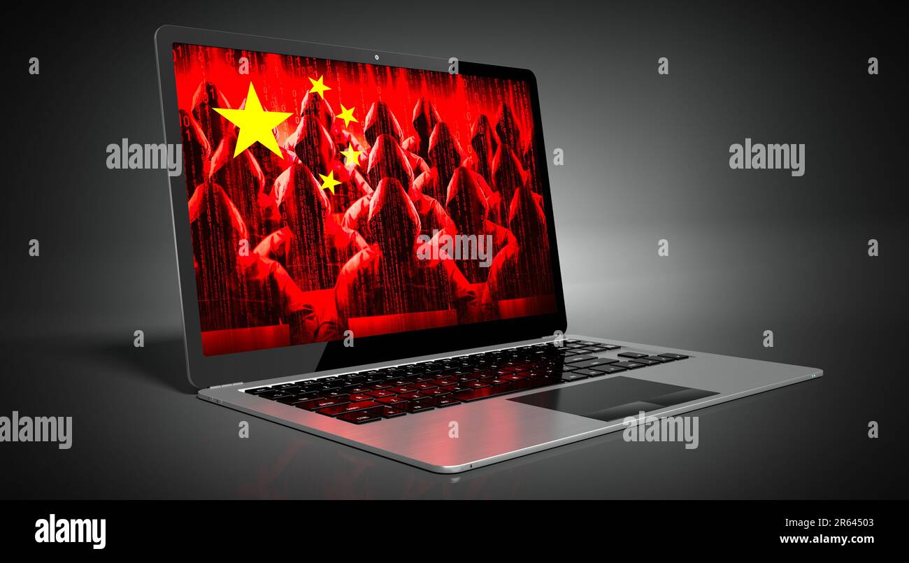 China - country flag and hackers on laptop screen - cyber attack ...