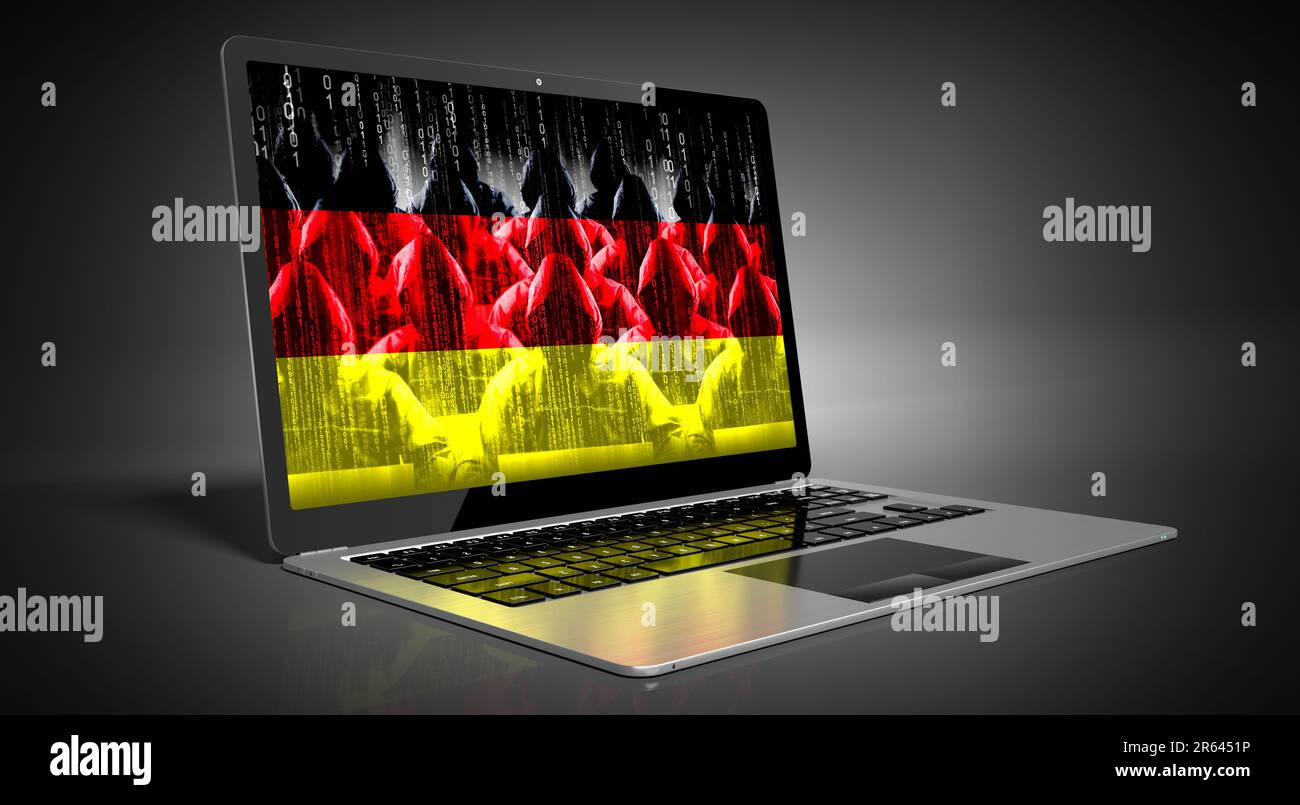 Germany - country flag and hackers on laptop screen - cyber attack ...