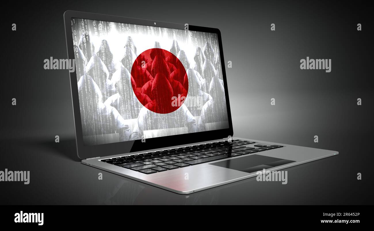 Japan - country flag and hackers on laptop screen - cyber attack ...