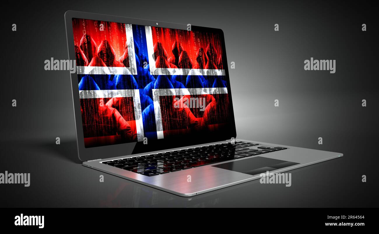 Norway - country flag and hackers on laptop screen - cyber attack ...