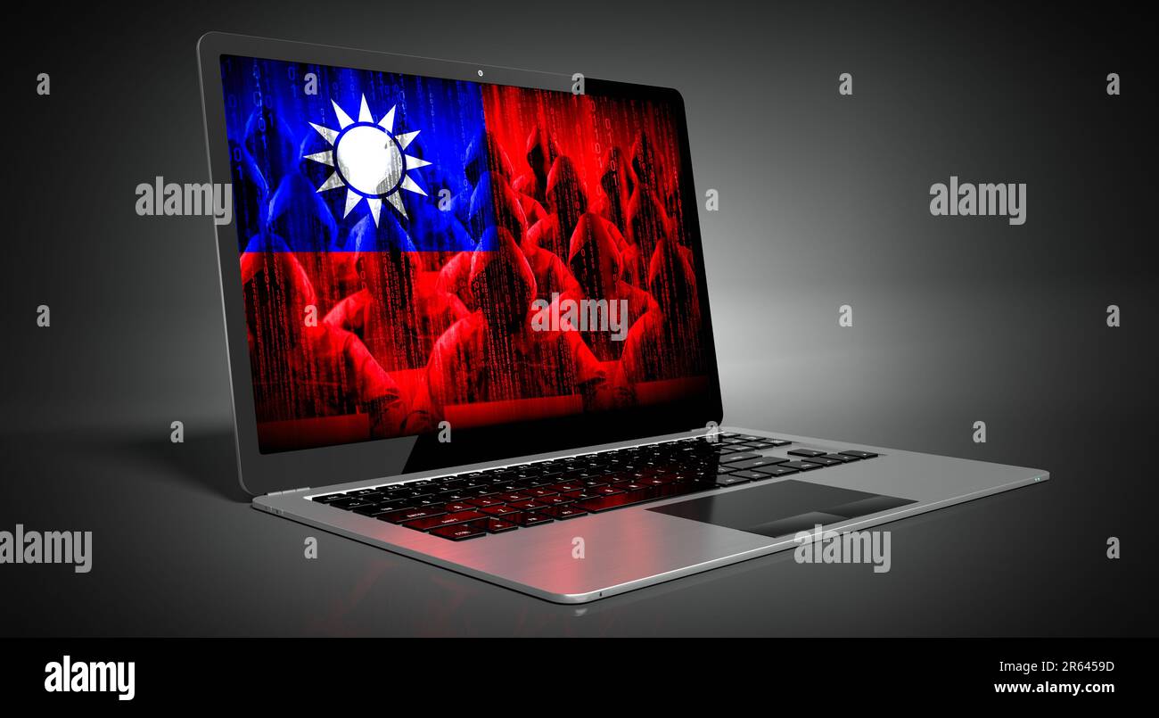 Taiwan - country flag and hackers on laptop screen - cyber attack ...
