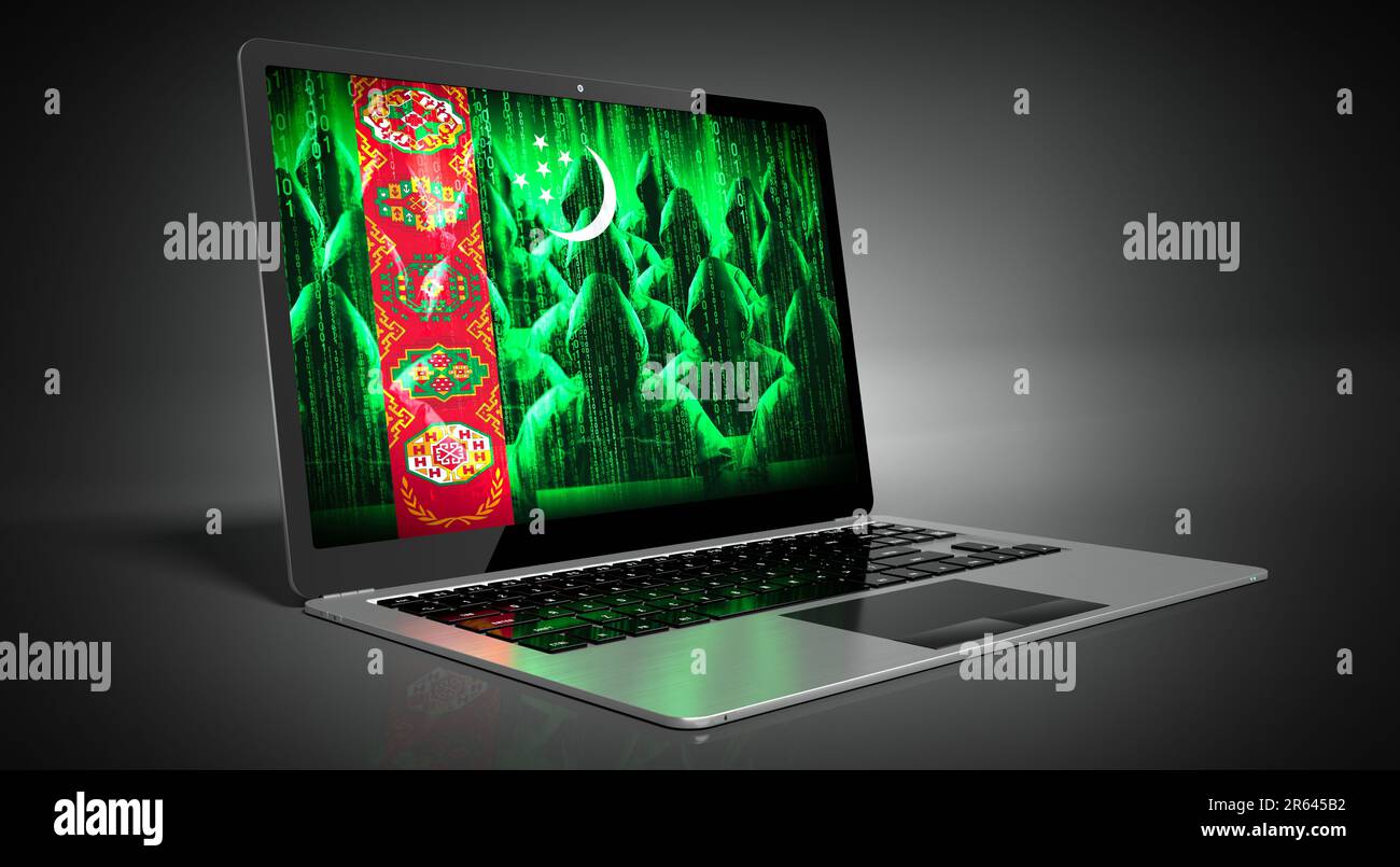 Turkmenistan - country flag and hackers on laptop screen - cyber attack ...