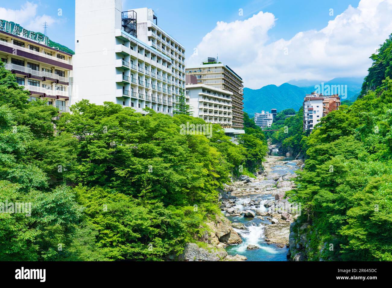 The Kinugawa ravine in Kinugawa hot spring and the resort area Stock ...