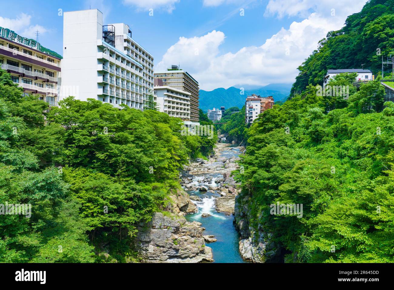 The Kinugawa ravine in Kinugawa hot spring and the resort area Stock ...