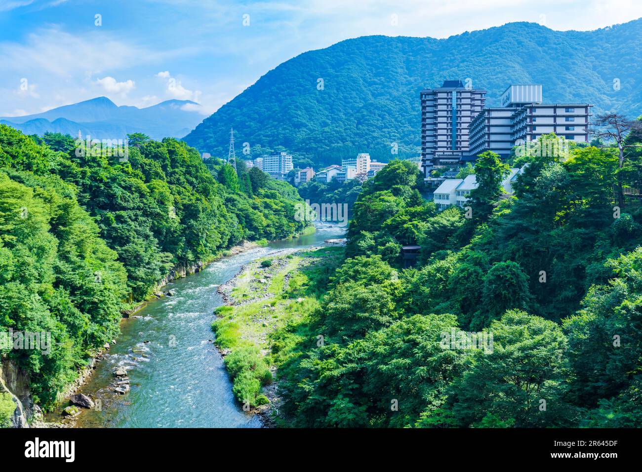 The Kinugawa ravine in Kinugawa hot spring and the resort area Stock ...