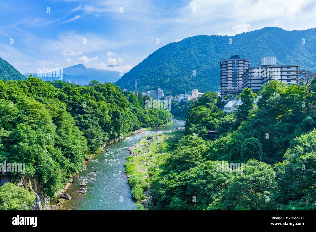 The Kinugawa ravine in Kinugawa hot spring and the resort area Stock ...