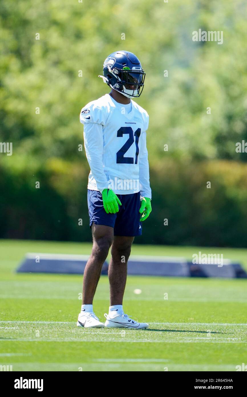 Seattle Seahawks cornerback Devon Witherspoon (21) looks on during ...