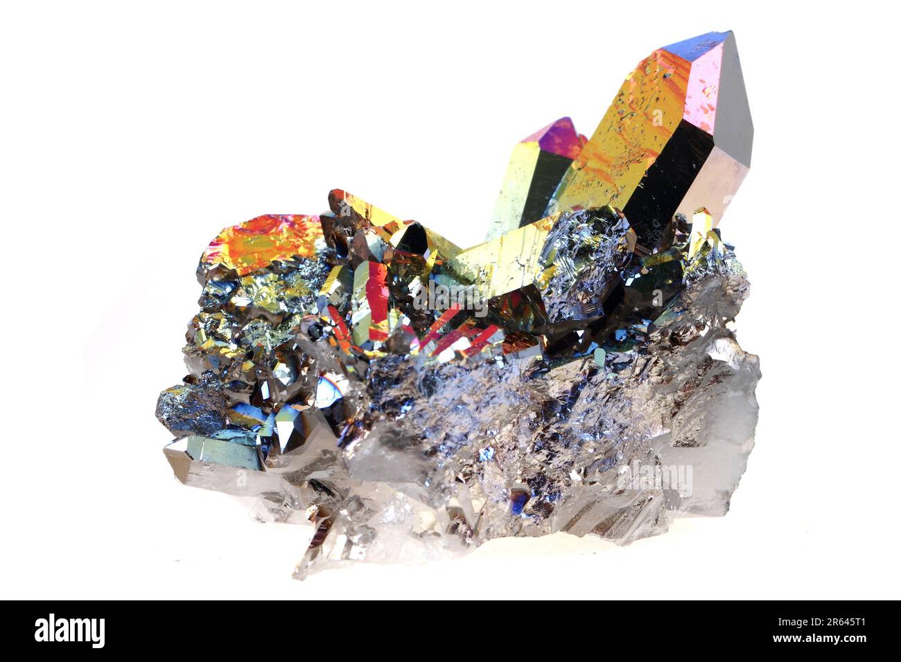 crystal with metal rainbow surface isolated on the white background ...