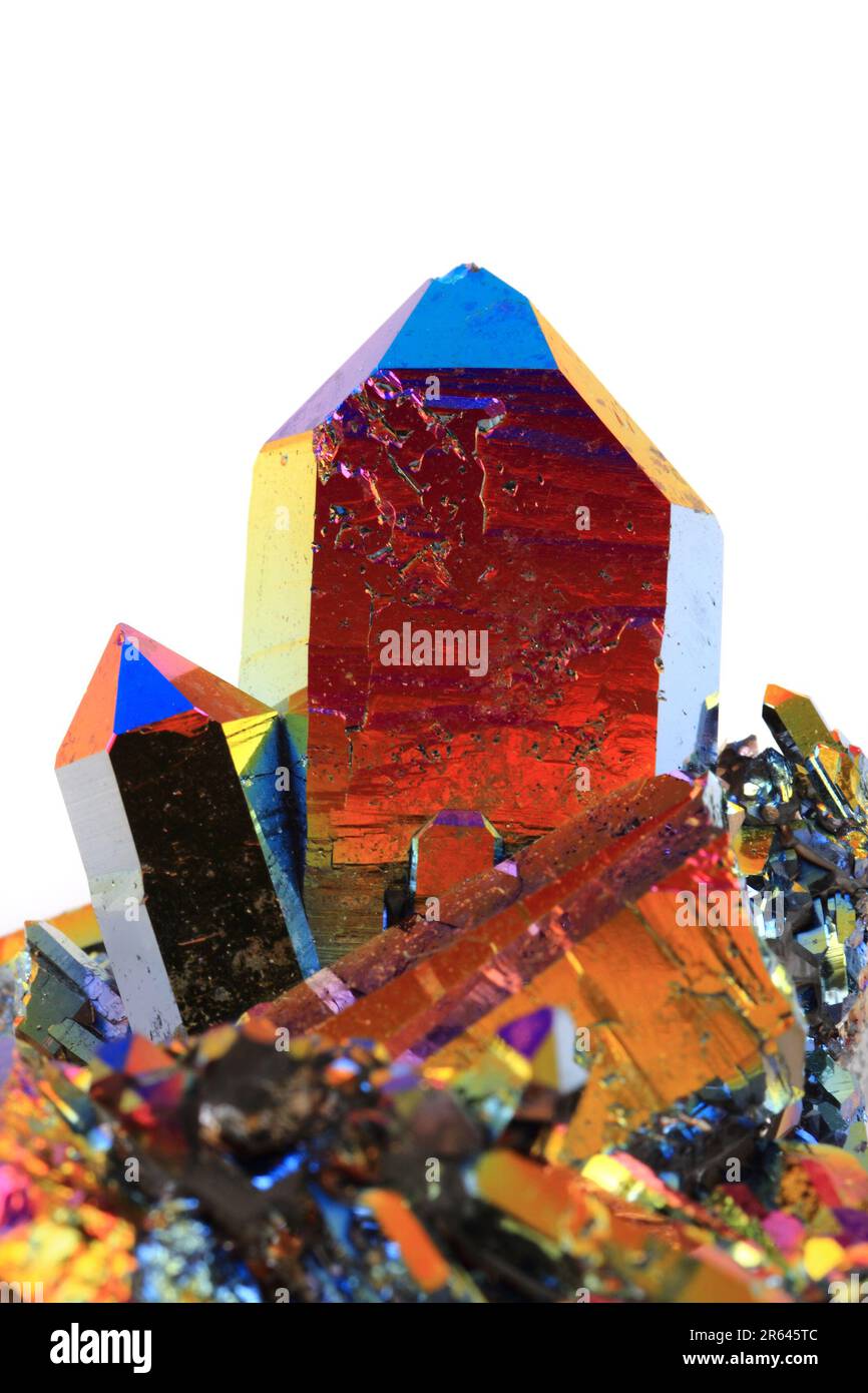 crystal with metal rainbow surface isolated on the white background ...