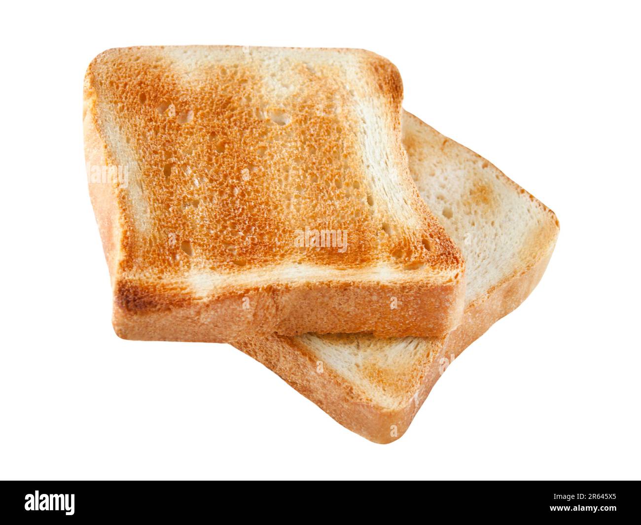 Two slices of toasted bread isolated on white background Stock Photo ...