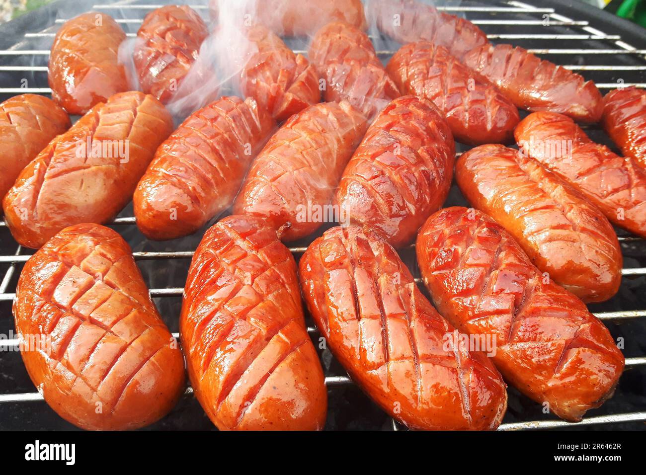 czech grilled sausages texture as very nice food background Stock Photo ...
