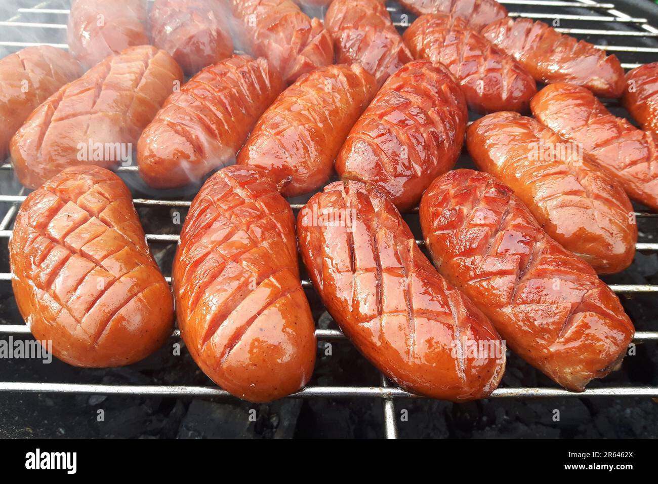 czech grilled sausages texture as very nice food background Stock Photo ...