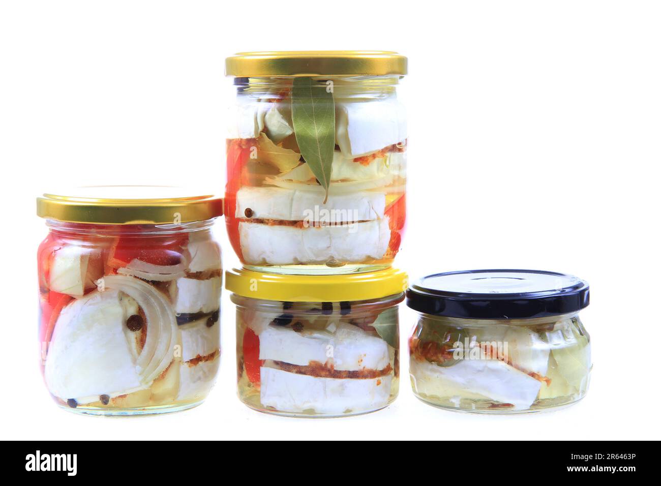czech pickled cheese in oil isolated on the white background Stock ...