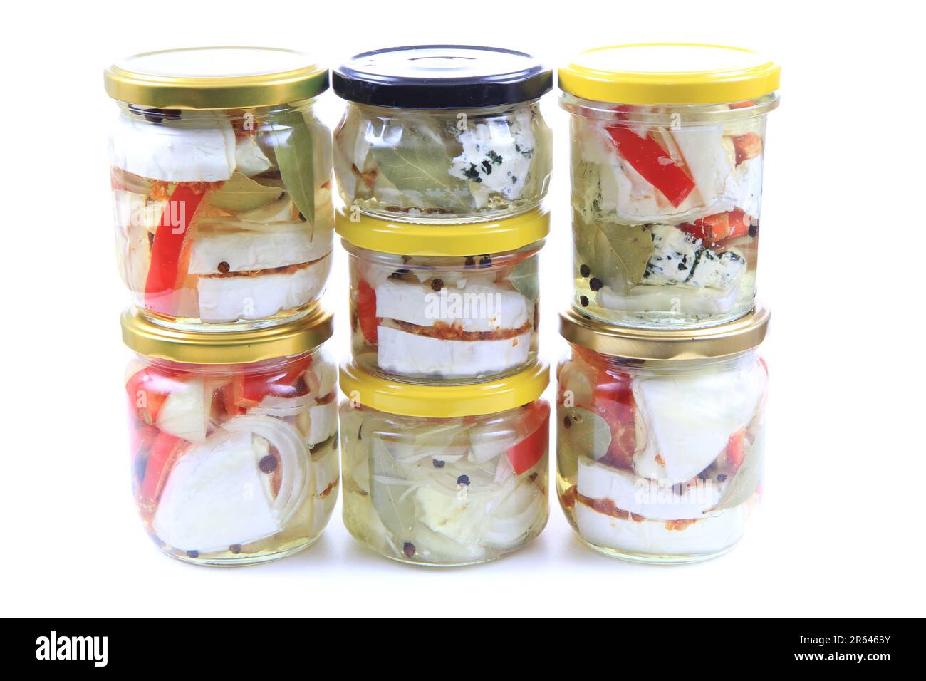 czech pickled cheese in oil isolated on the white background Stock ...