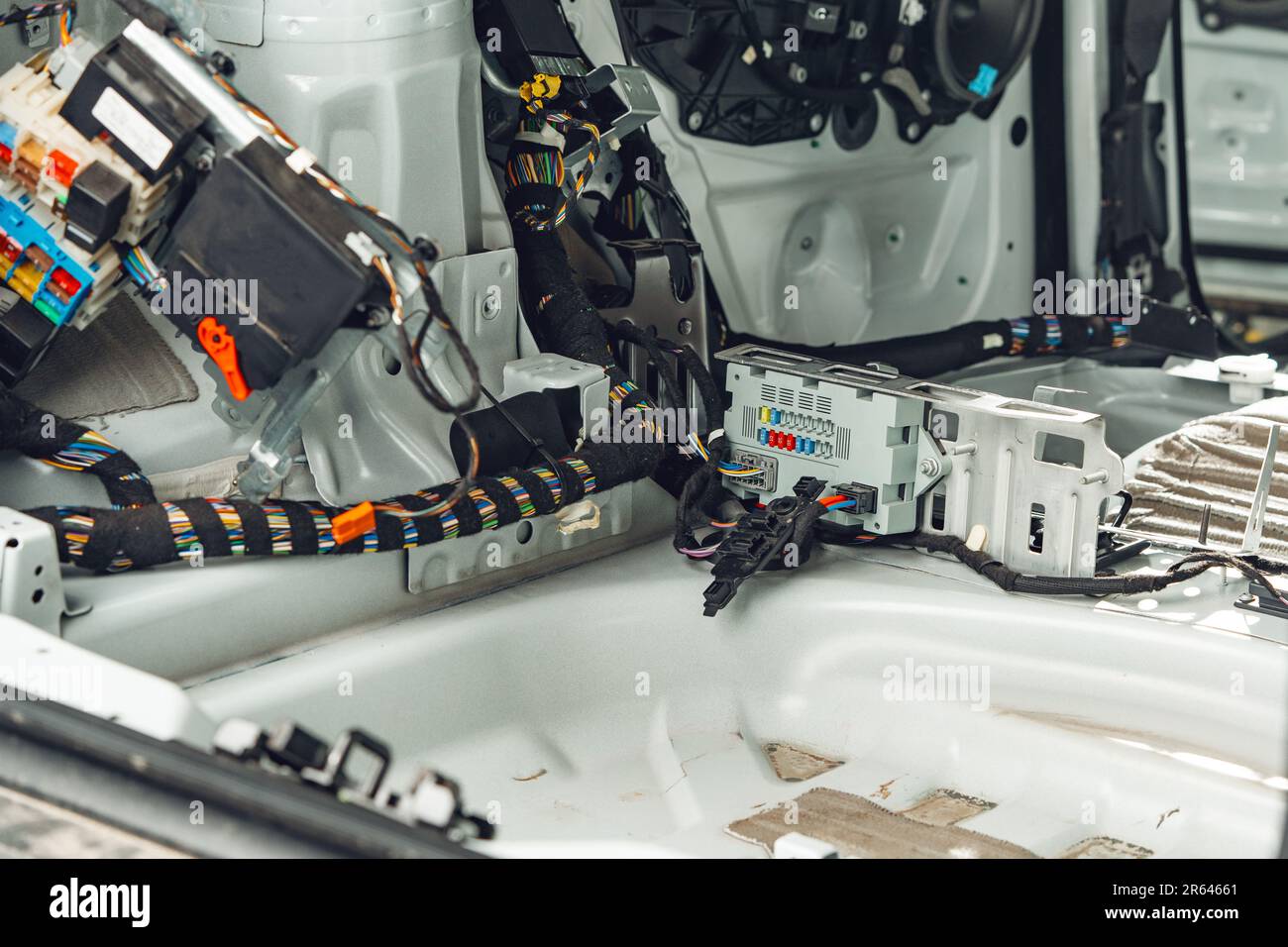Electric wiring system with colorful wires in the car Stock Photo - Alamy