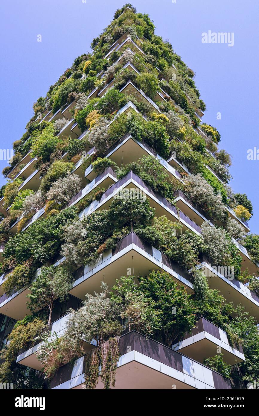 Bosco verticale building in Milan, Lomabrdy, Italy. Famous green ...
