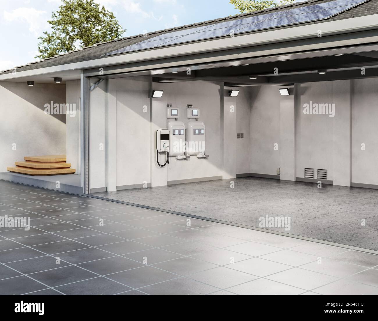 3d rendering solar panel on roof generate electricity for home garage ...
