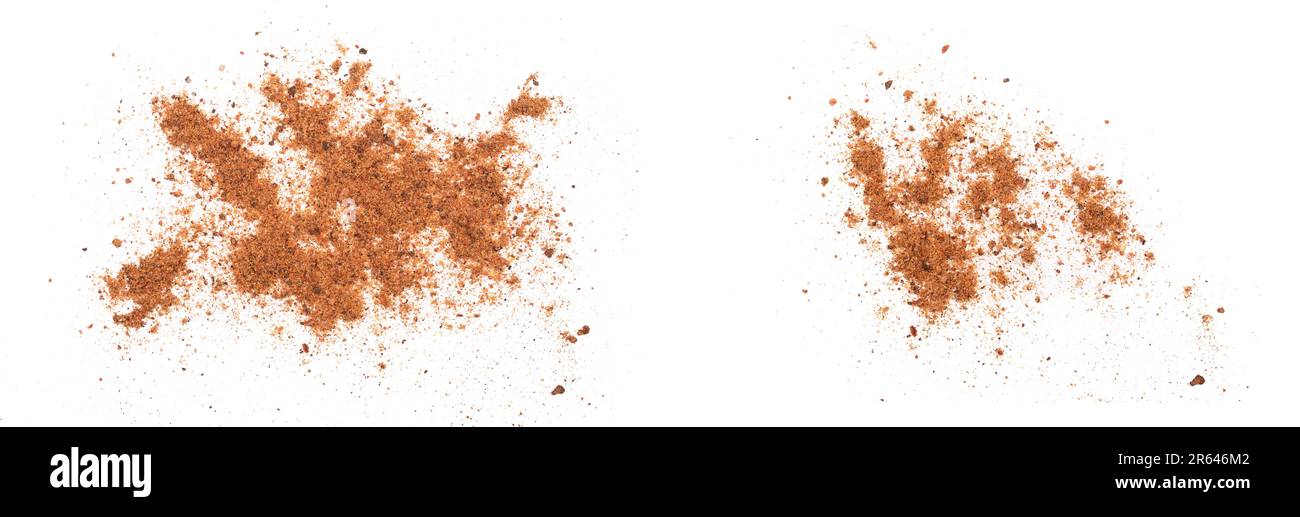 Nutmeg powder isolated on white background. Top view Stock Photo - Alamy
