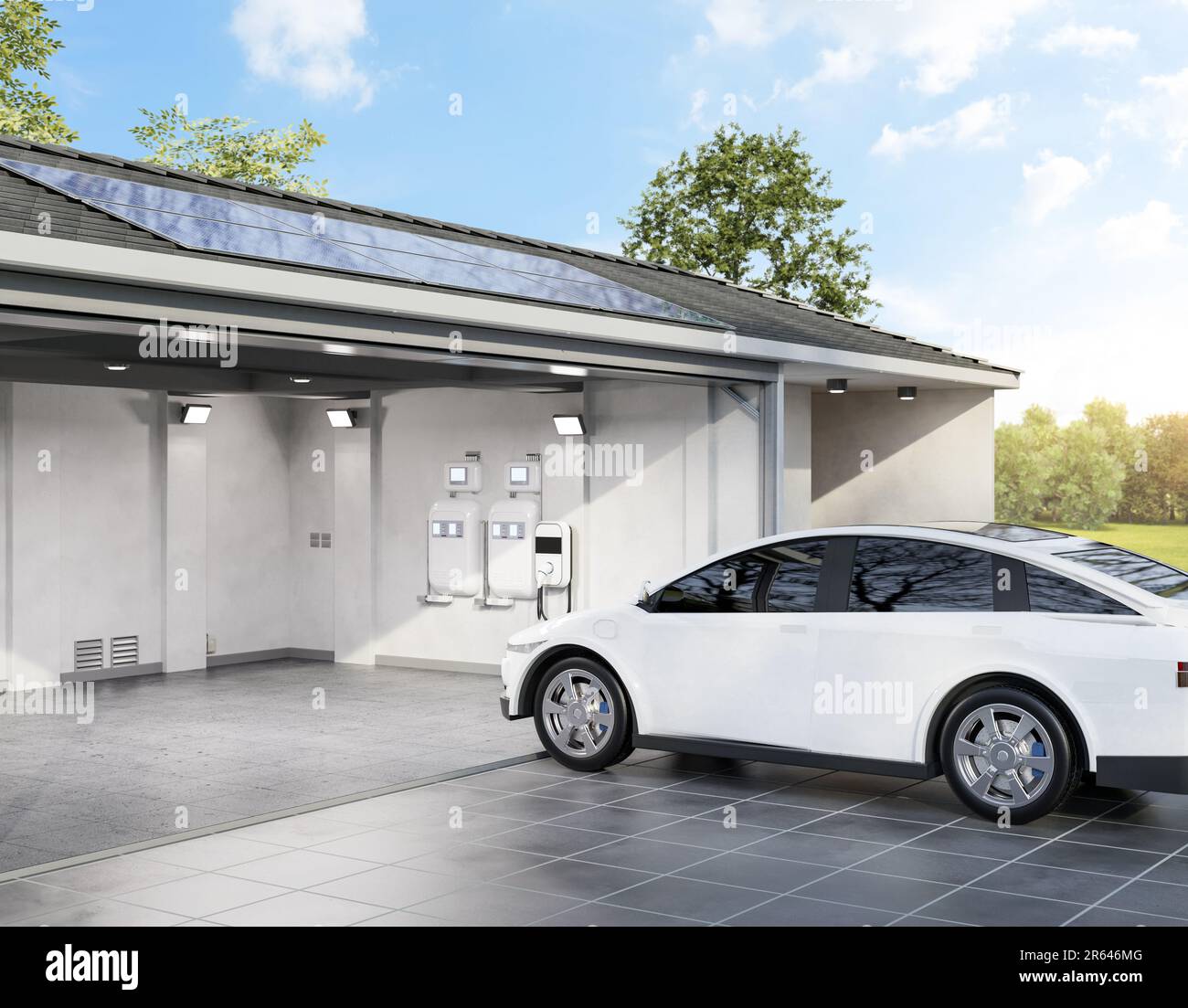 3d rendering solar panel on roof generate electricity for home garage ...