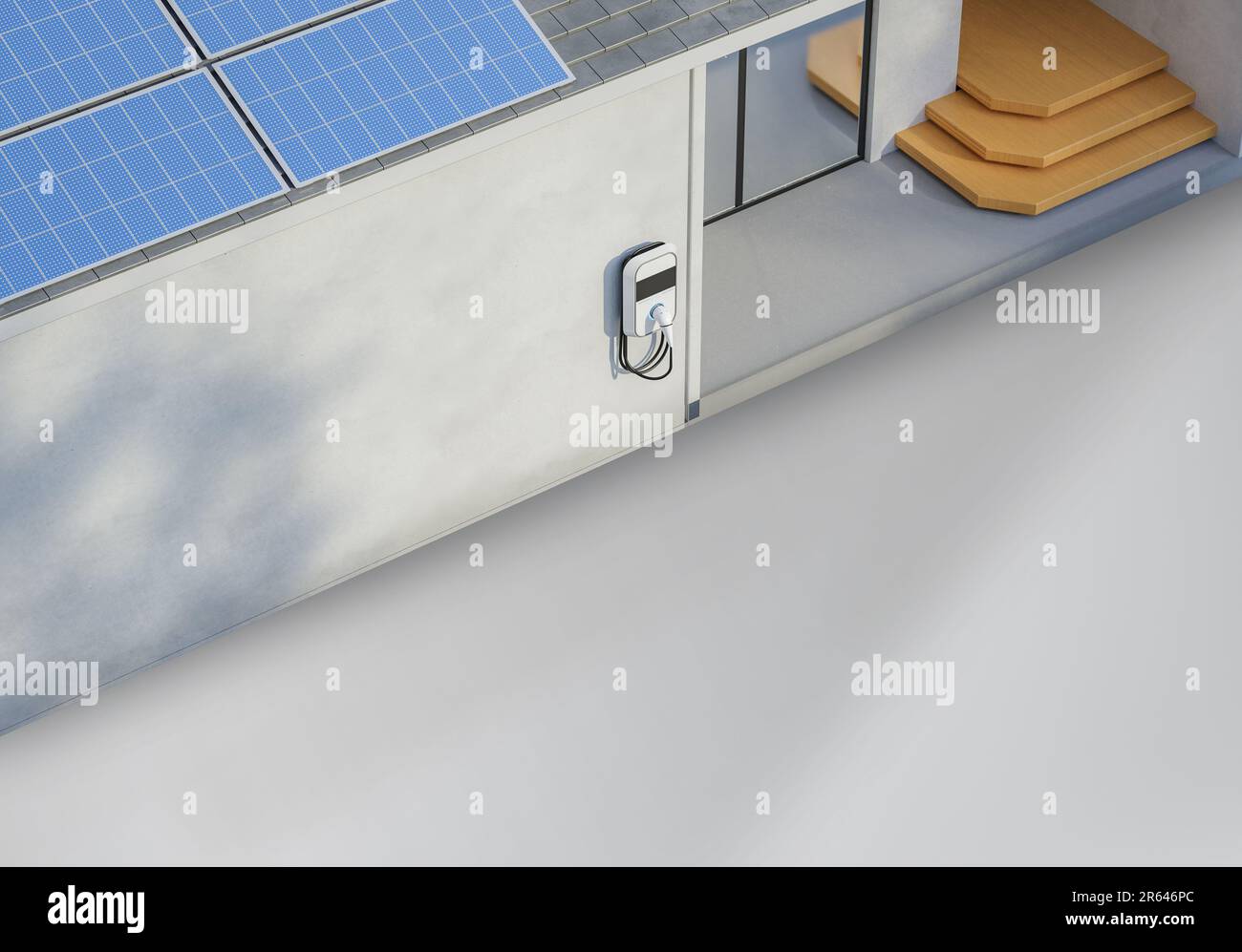 3d rendering solar panel on roof generate electricity for home garage ...