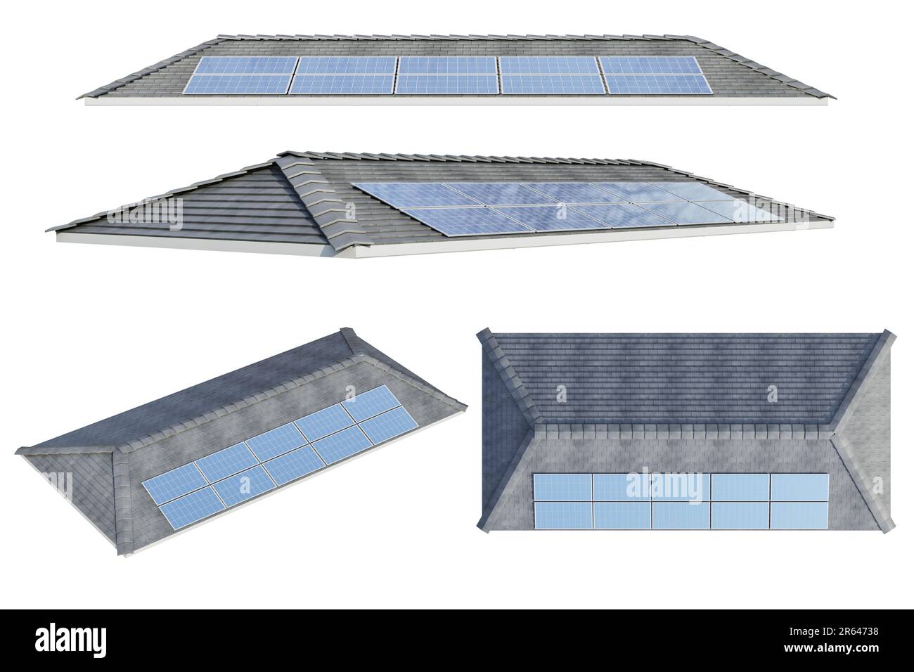 3d rendering set of solar panels on roof isolated on white Stock Photo ...