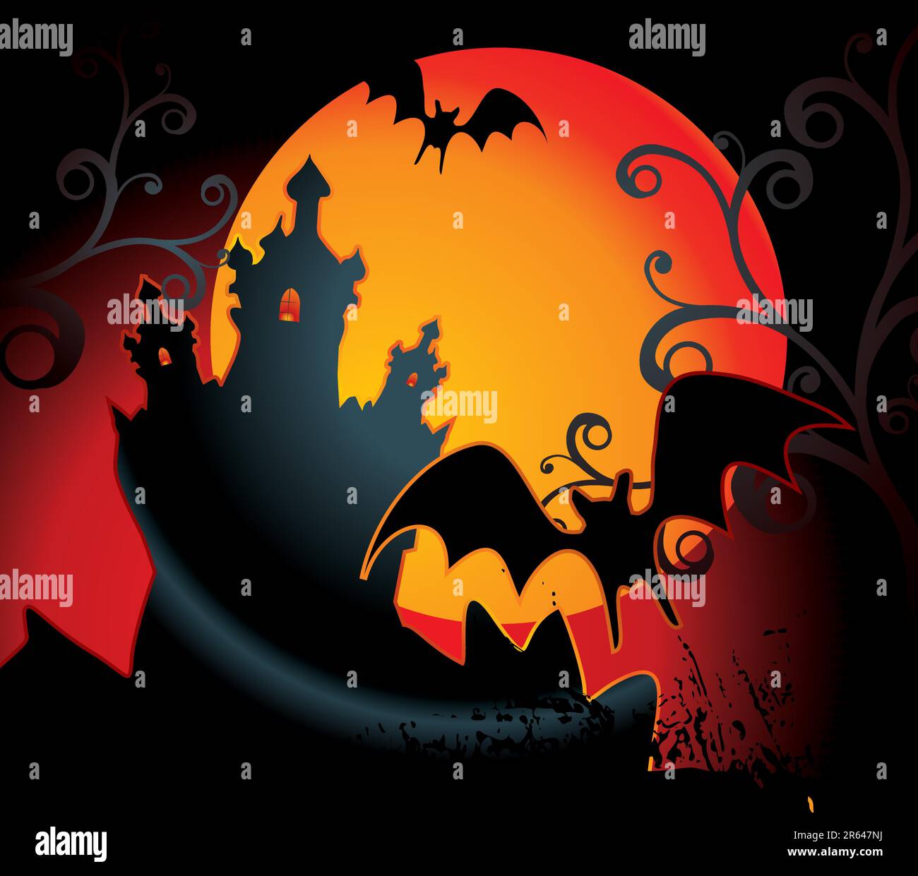 halloween background with full orange moon Stock Vector Image & Art - Alamy