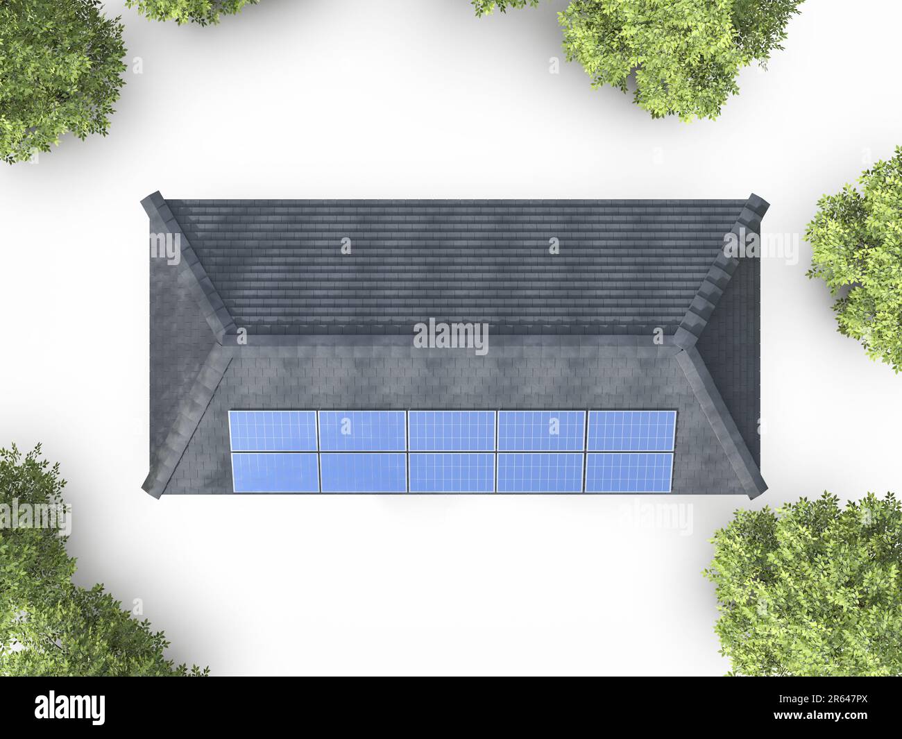 3d rendering solar panels on roof top view on white background Stock ...