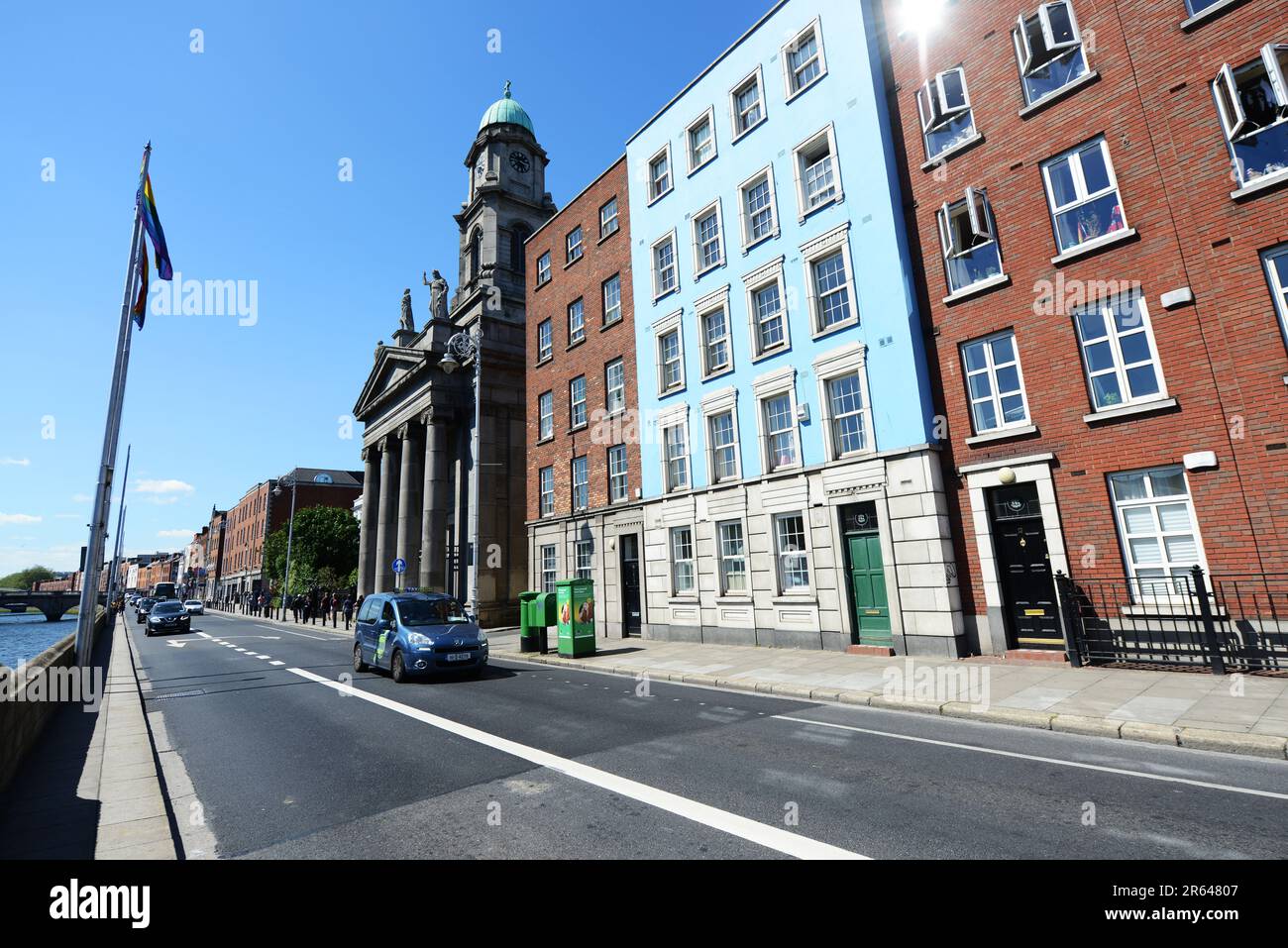 Beautiful buildings along Arran Quay by the Liffey River in Dublin ...