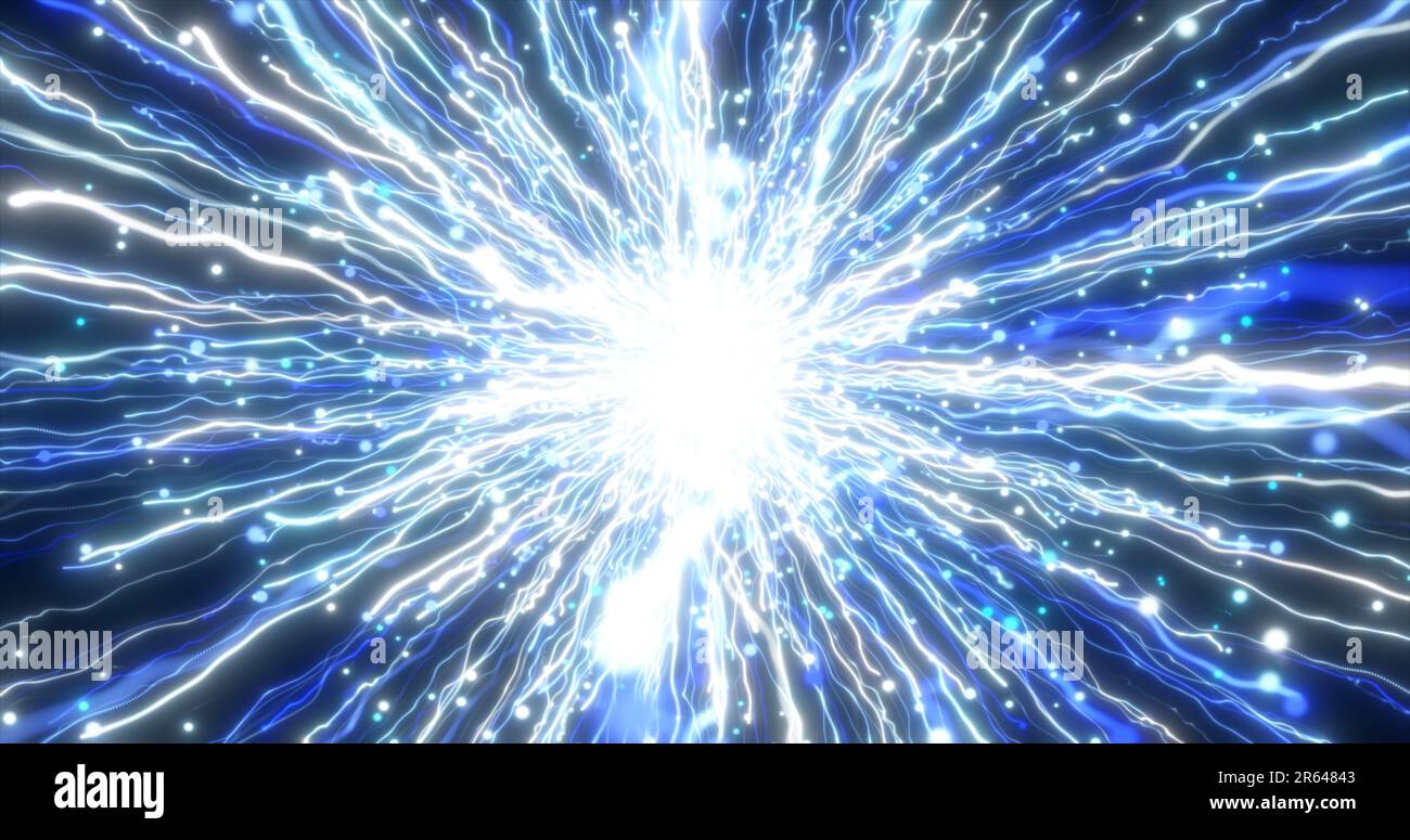 Abstract glowing energy explosion blue swirl fireworks from blue lines ...