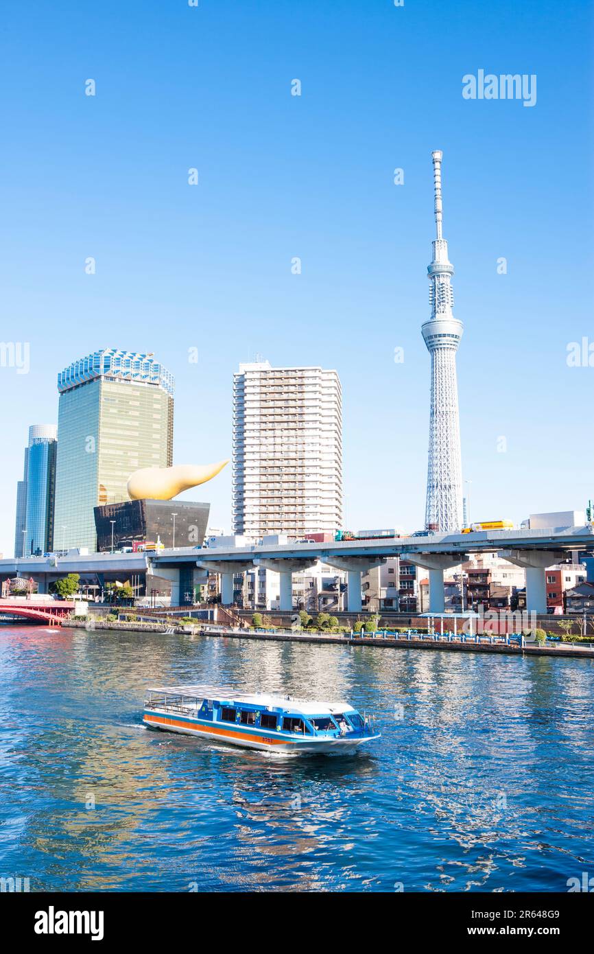 Tokyo Sky Tree and water bus Stock Photo - Alamy