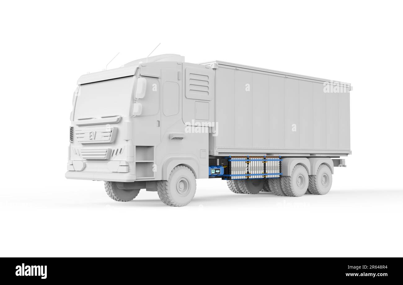 3d rendering ev logistic trailer truck or electric vehicle lorry model ...