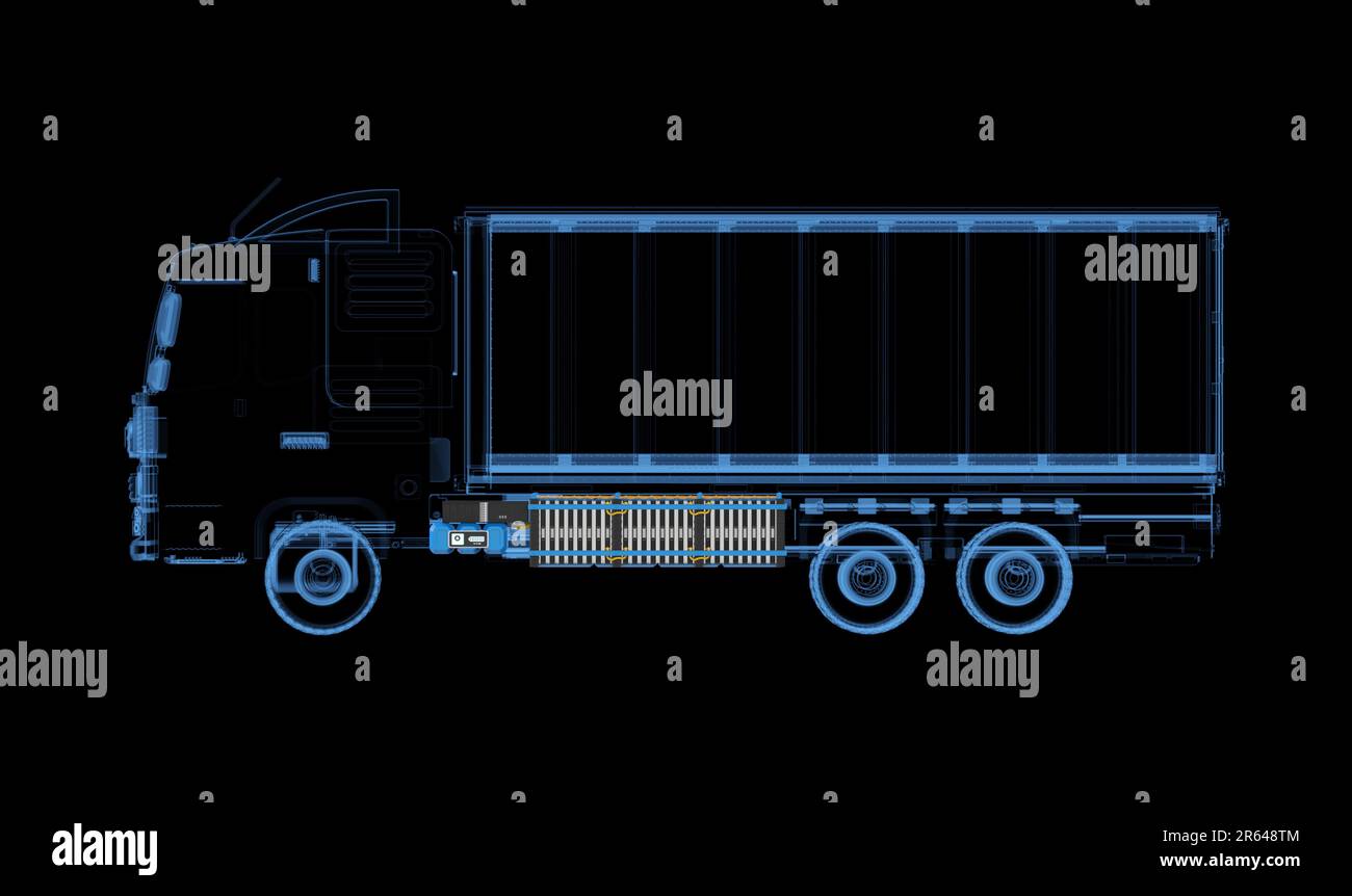 3d rendering scan ev logistic trailer truck or electric vehicle lorry ...