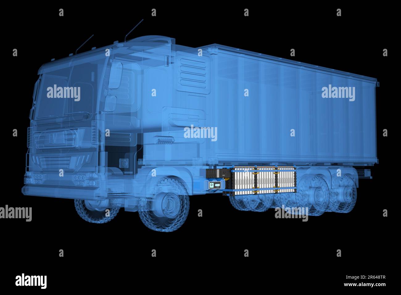 3d rendering scan ev logistic trailer truck or electric vehicle lorry ...