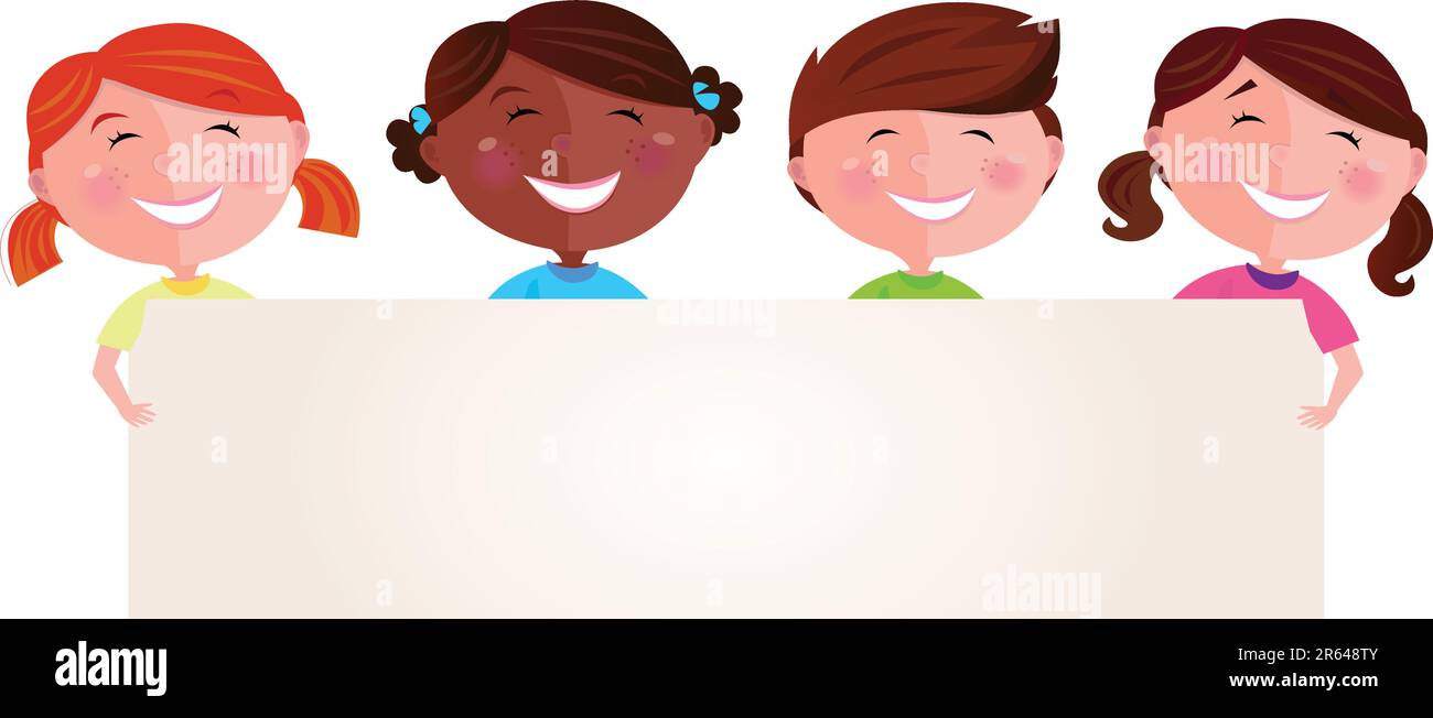 Vector Illustration of multicultural kids. Blank space for your message ...