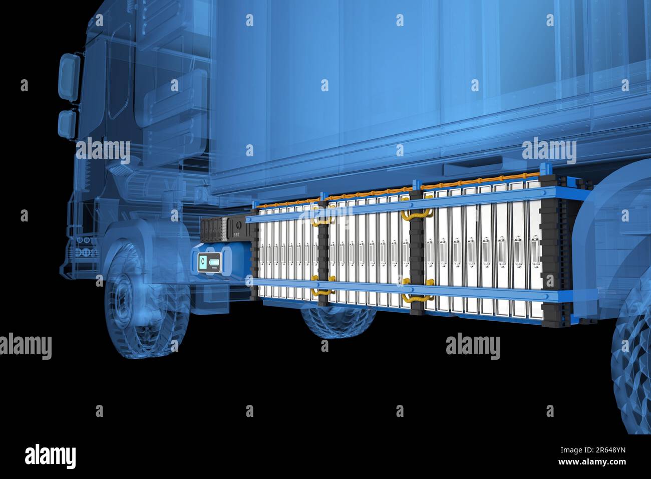 3d rendering scan ev logistic trailer truck or electric vehicle lorry ...