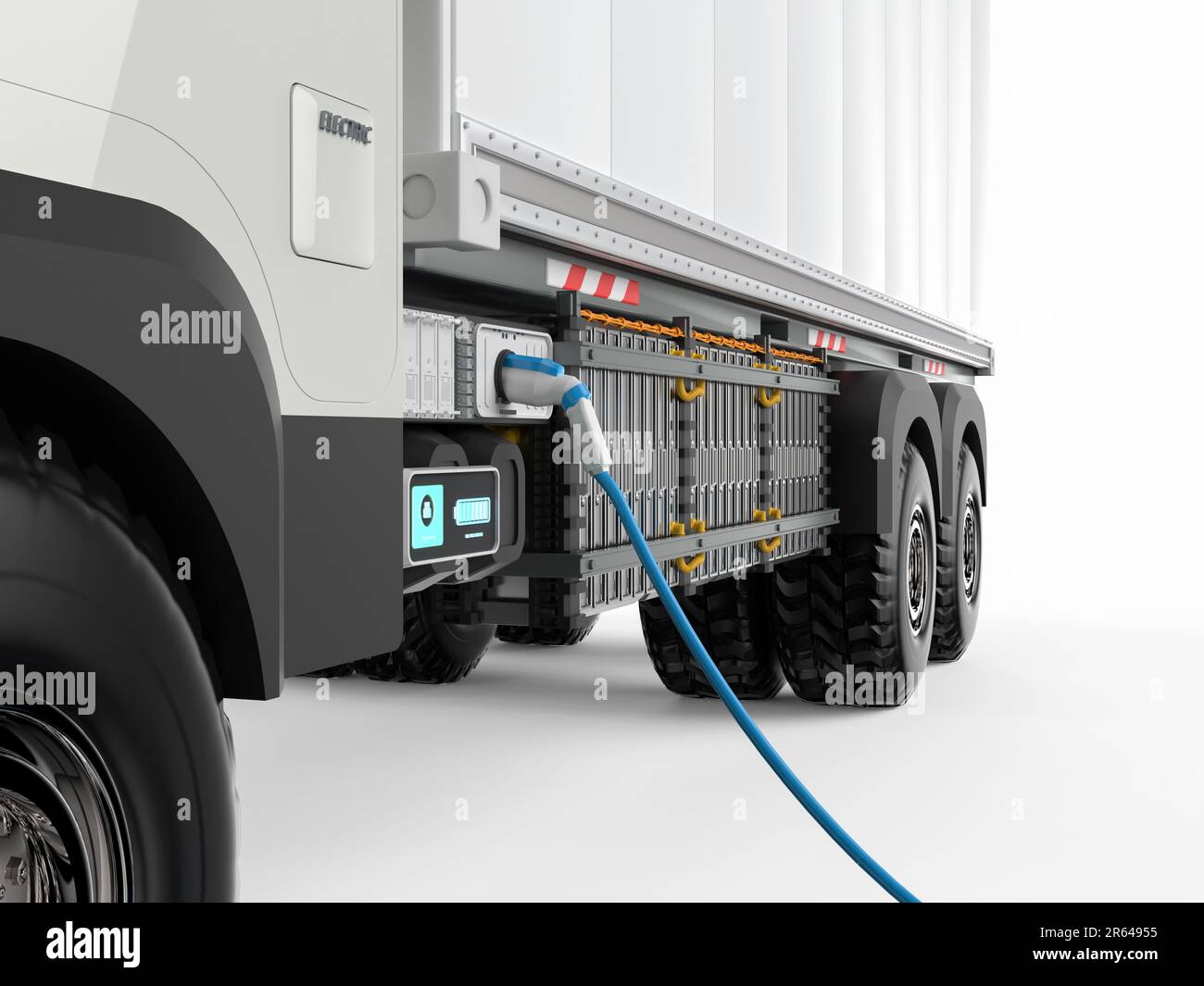 3d rendering ev logistic trailer truck or electric vehicle lorry at ...