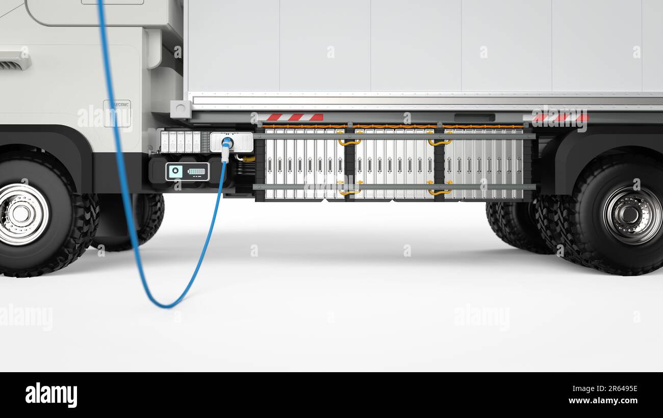3d rendering ev logistic trailer truck or electric vehicle lorry at ...